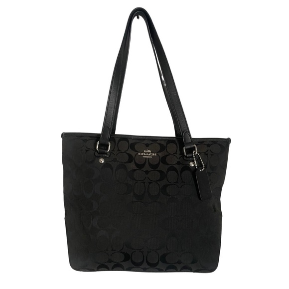 Coach | Bags | Coach Signature Zip Tote Bag Black Signature Pattern ...